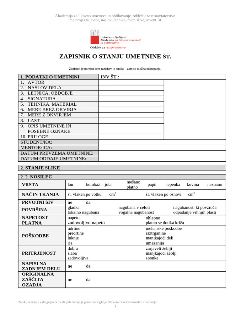 Zapisnik o Stanju Slike_za Popis v NMS | PDF