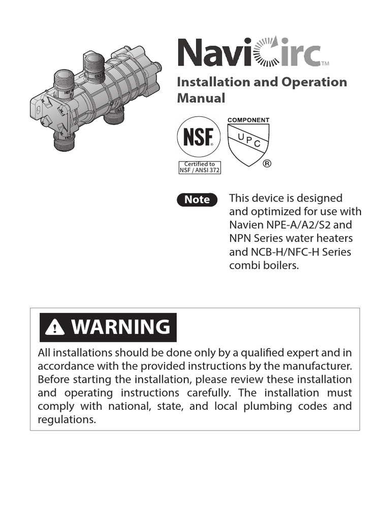 NaviCirc Installation & Operation Guide | PDF | Water Heating | Pump