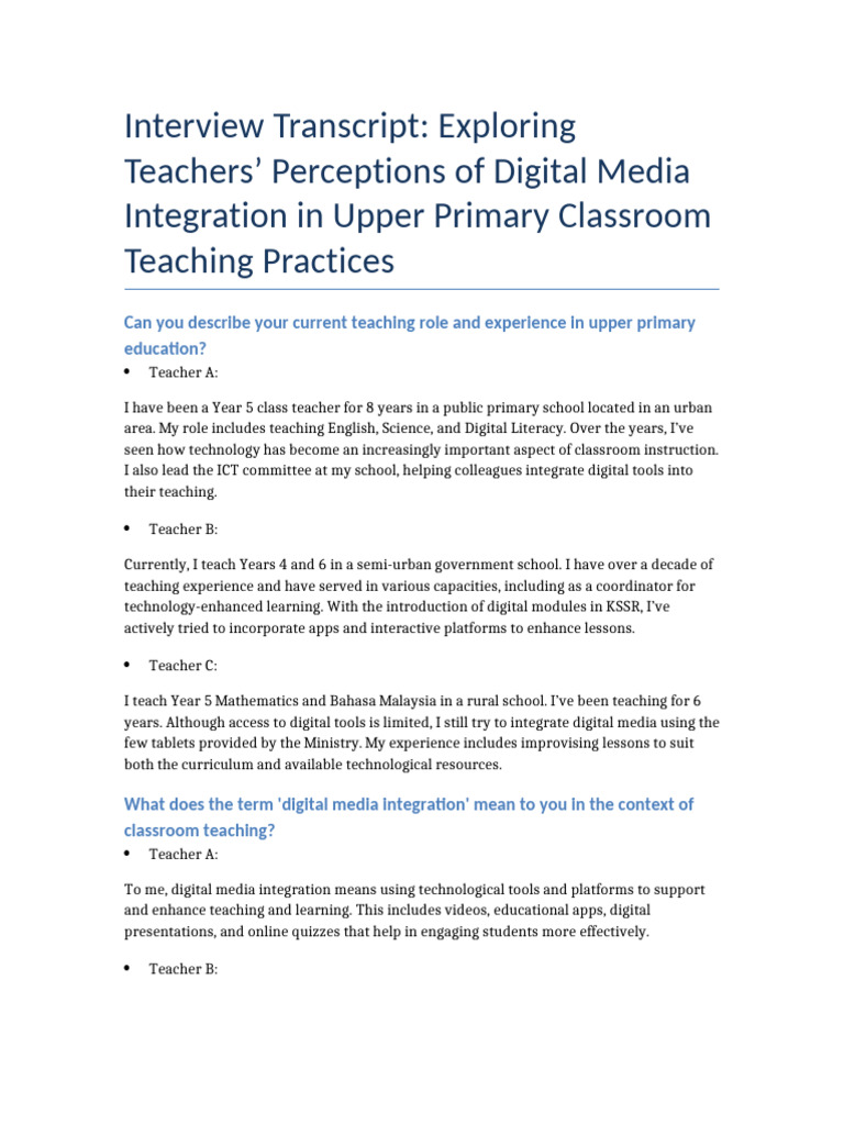 Expanded Teachers Interview Responses | PDF | Teachers | Educational ...