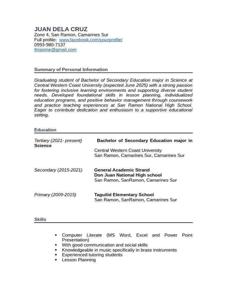 Sample Resume (Template) | PDF