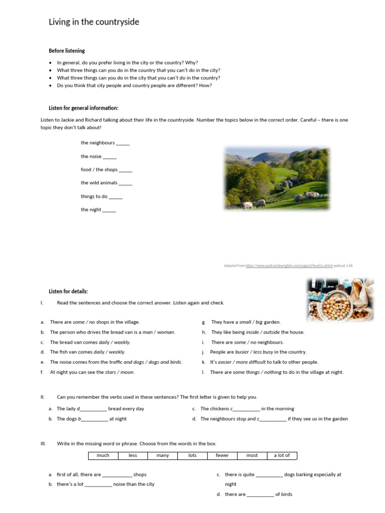 Countryside HOMEWORK with transcription | PDF