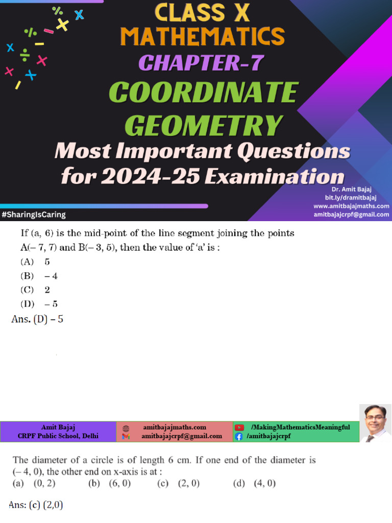 7. Class X COORDINATE GEOMETRY Important Questions for 2024-25 Examination (Dr. Amit Bajaj) | PDF
