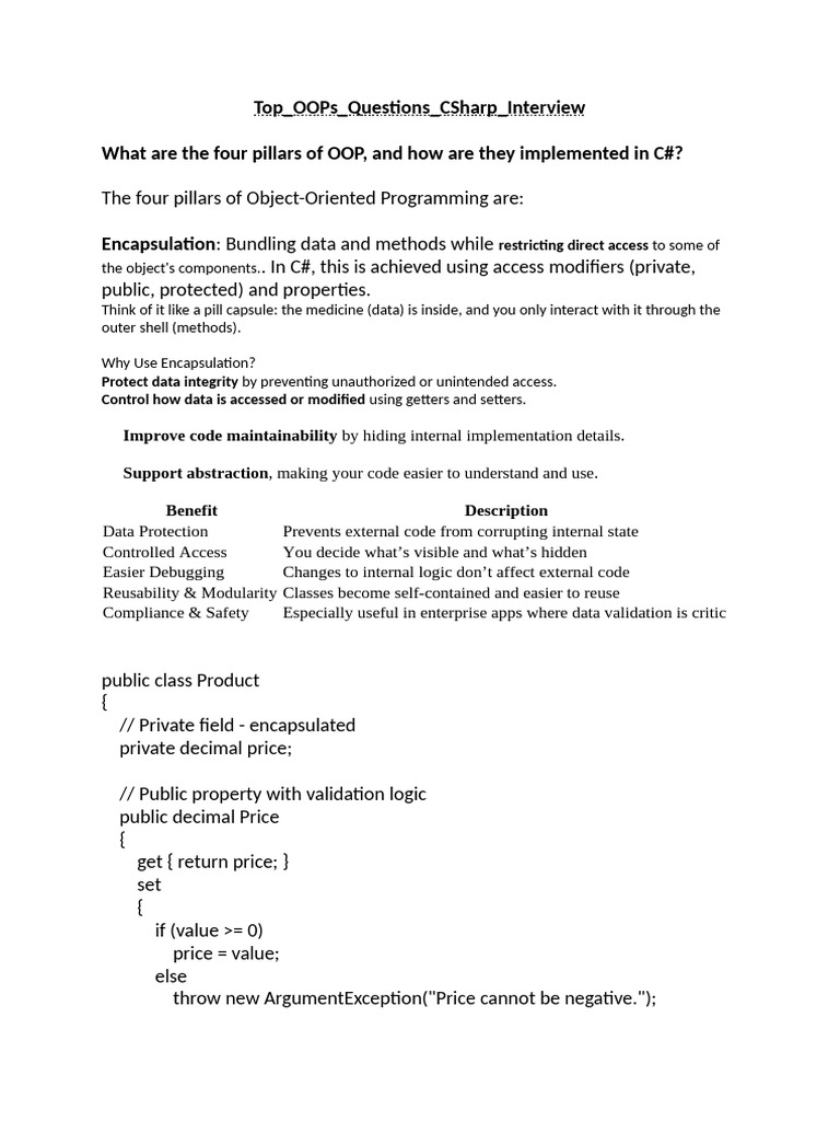 Top_OOPs_Questions_CSharp_Interview | PDF | Method (Computer ...