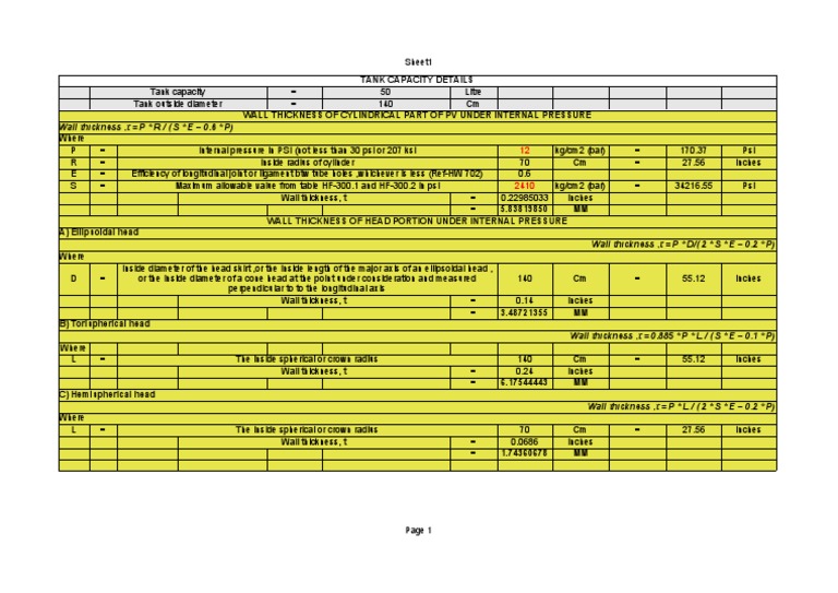Tank Capacity & Wall Thickness Guide | PDF