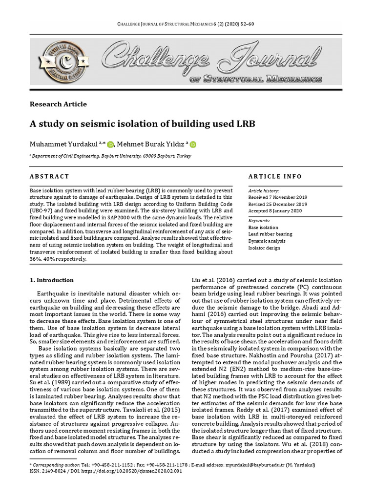 Seismic Isolation Using Lead Rubber Bearings | PDF | Earthquake ...