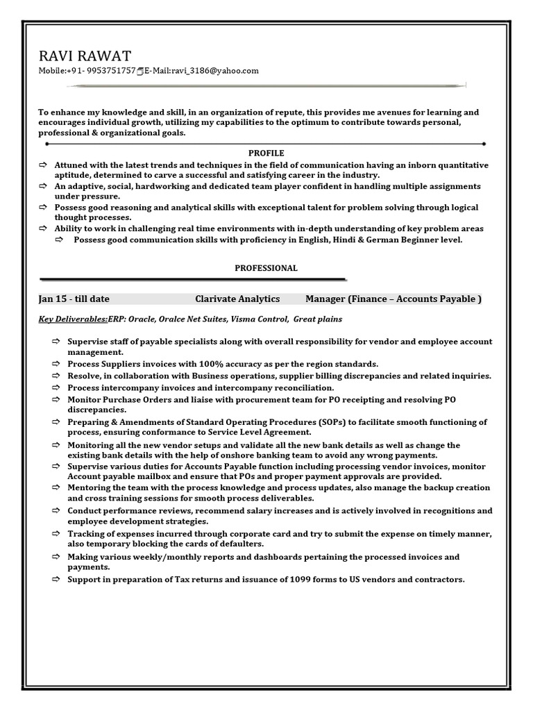Ravi Rawat Resume- Updated | PDF | Accounts Payable | Economies