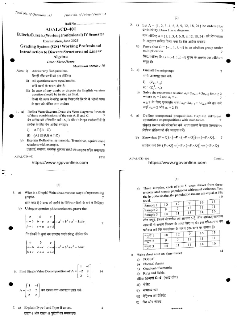 Ai Al CD 401 Introduction to Discrete Structure Jun 2025 | PDF