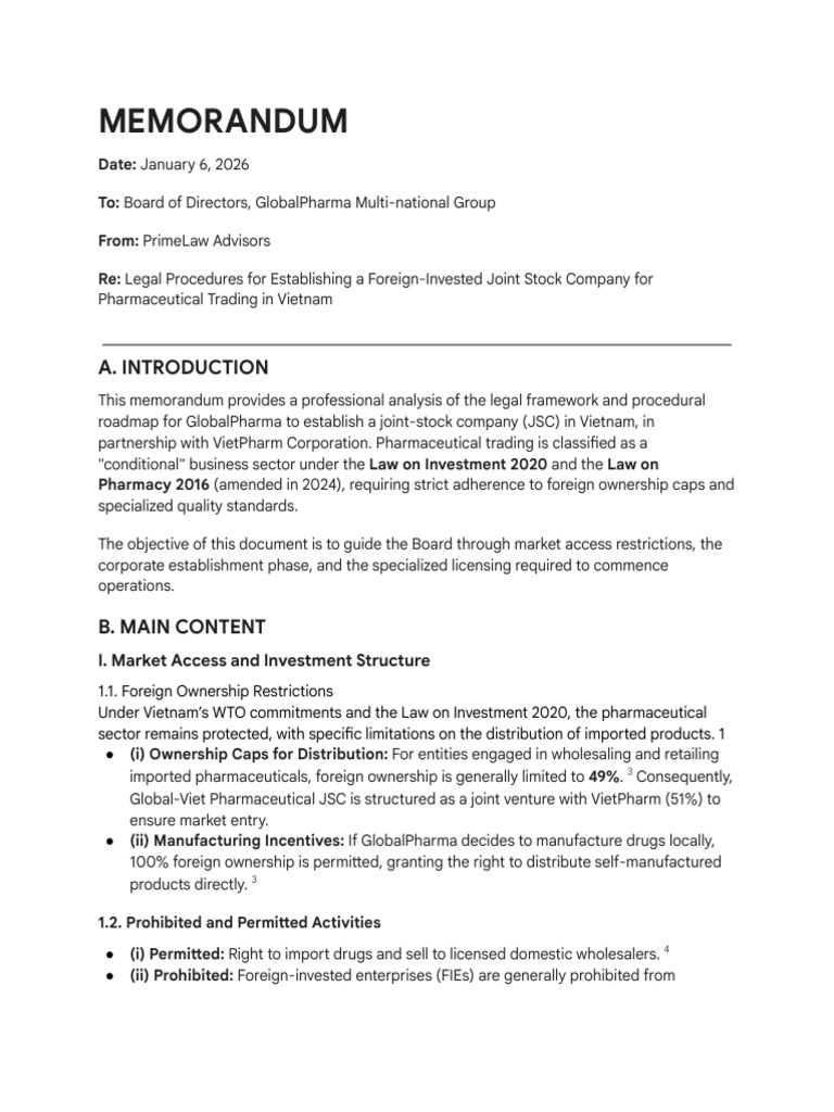 Legal Memorandum_ Establishment of Global-Viet Pharmaceutical JSC in ...