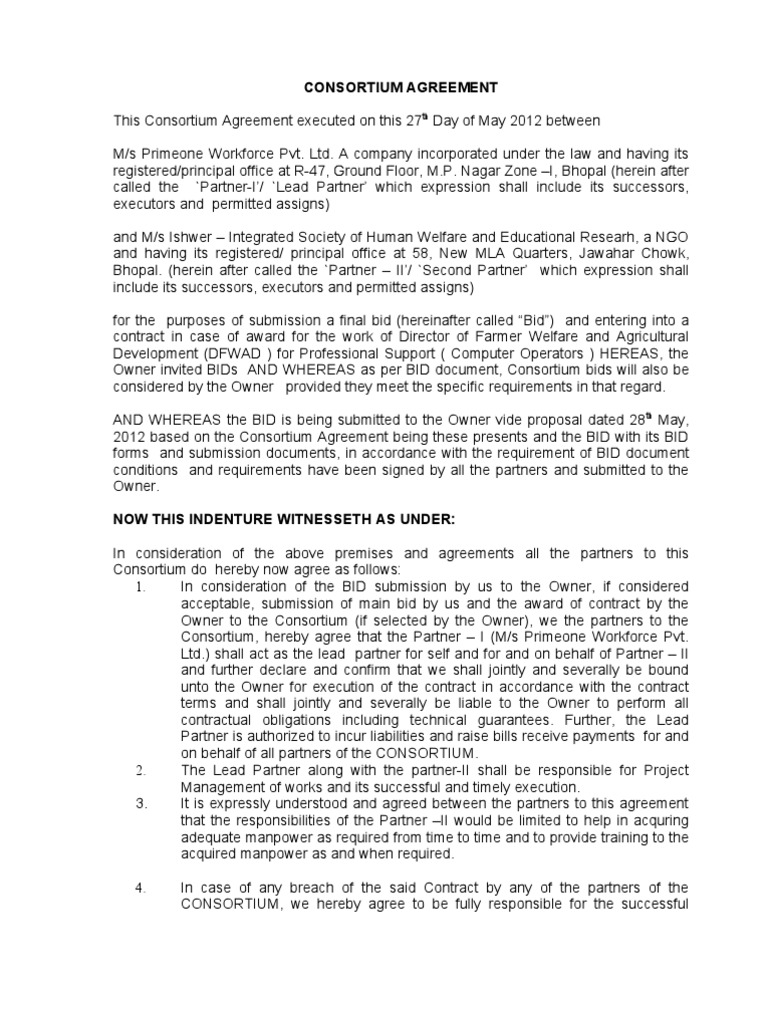 Consortium Agreement | PDF | Joint And Several Liability | Guarantee Consortium Agreement | PDF | Joint And Several Liability | Guarantee