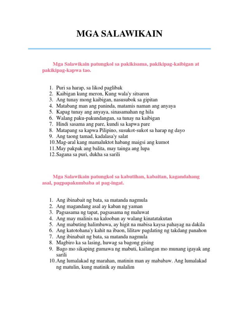 Mga Salawikain | PDF