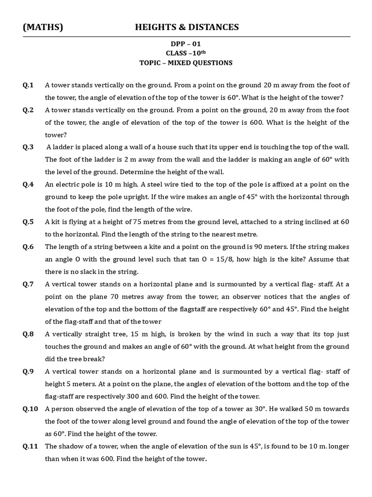 Heights and Distances Mixed Questions | PDF