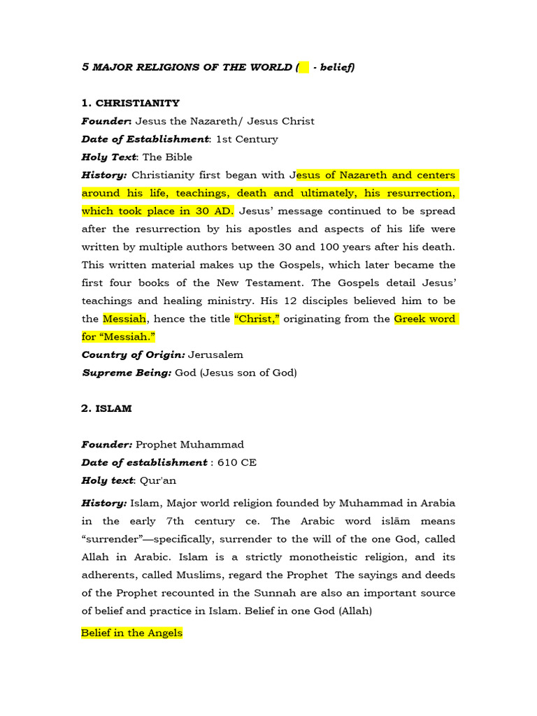 5 Major Religions of the World | PDF | Jesus | Human Migration