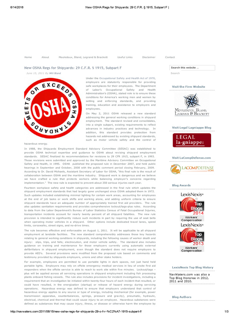 New OSHA Regs for Shipyards_ 29 C.F.R | PDF | Occupational Safety And ...