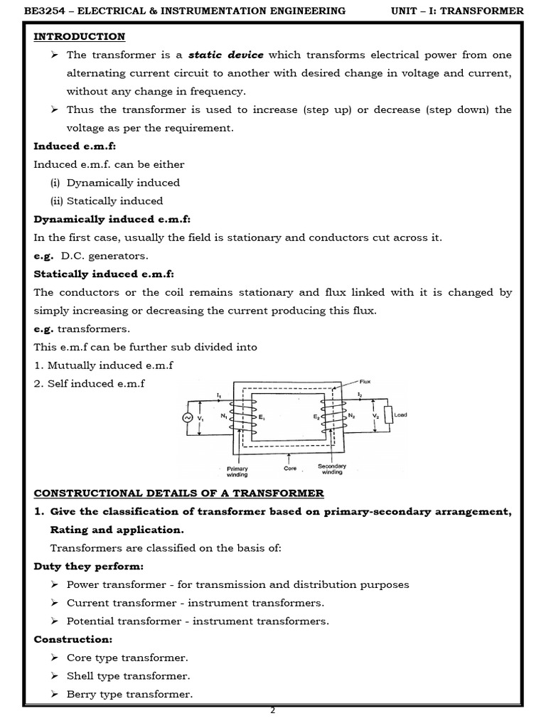 Unit 1 | PDF | Transformer | Alternating Current