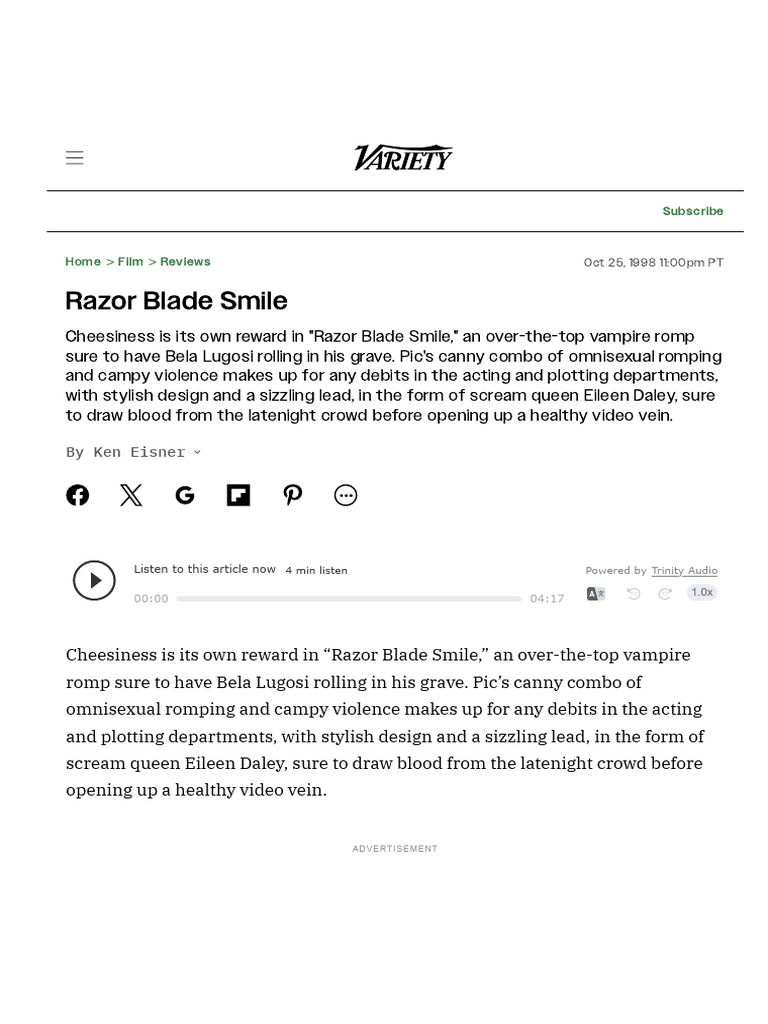 Razor Blade Smile: A Campy Vampire Review | PDF