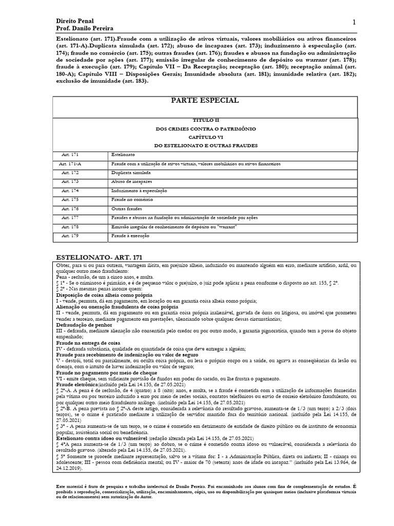 Apostila 9 - Art. 171-183 CP | PDF | Cheque (banco) | Roubo