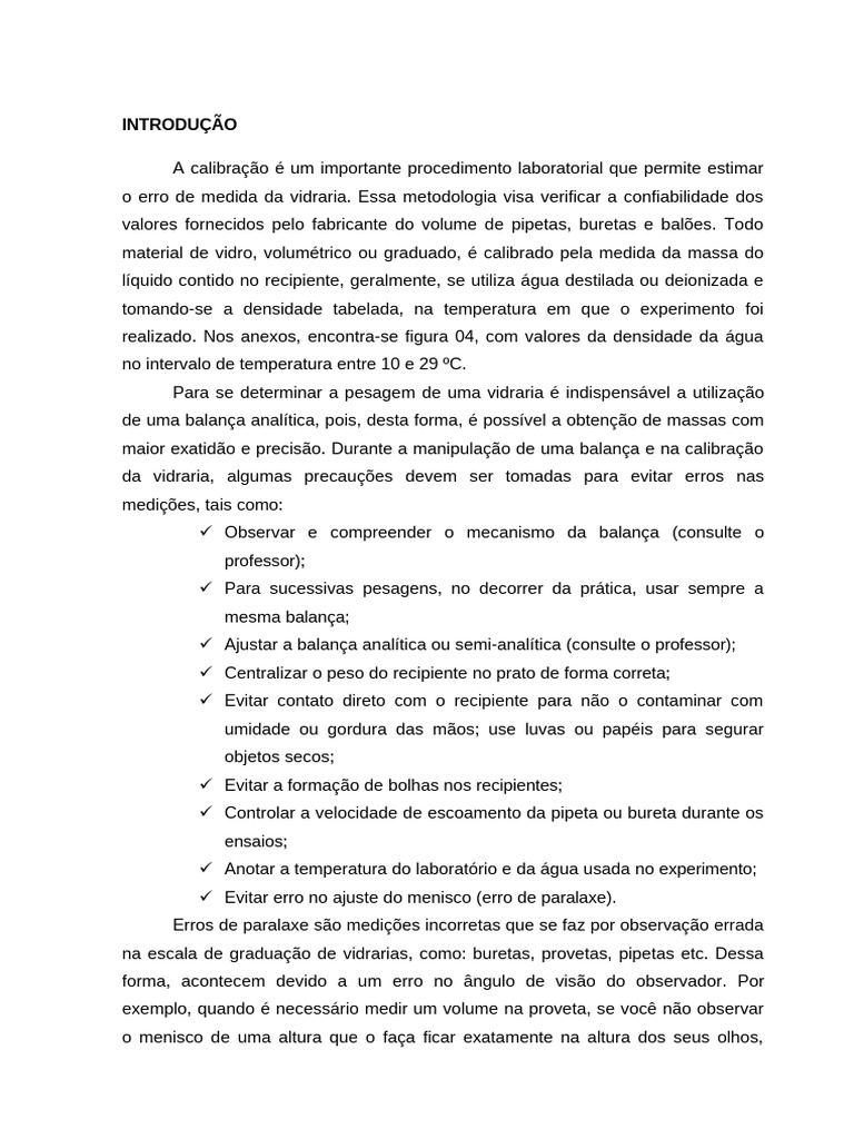 1 INTRODUÇÃO - Medidas de Massa e Volume | PDF | Calibração | Desvio padrão