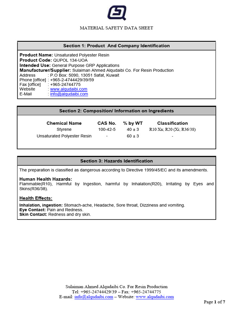 Msds - Qupol 134-Uoa | PDF | Water | Ventilation (Architecture)