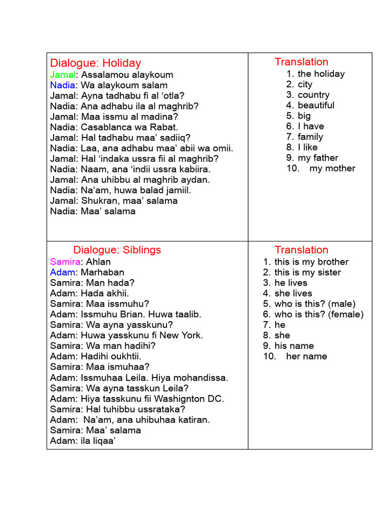 Dialogue Holiday and Siblings | PDF