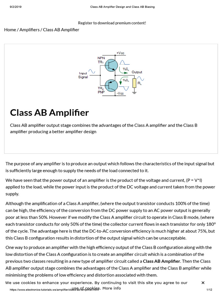 Class AB Amplifier Design Guide | PDF | Amplifier | Transistor
