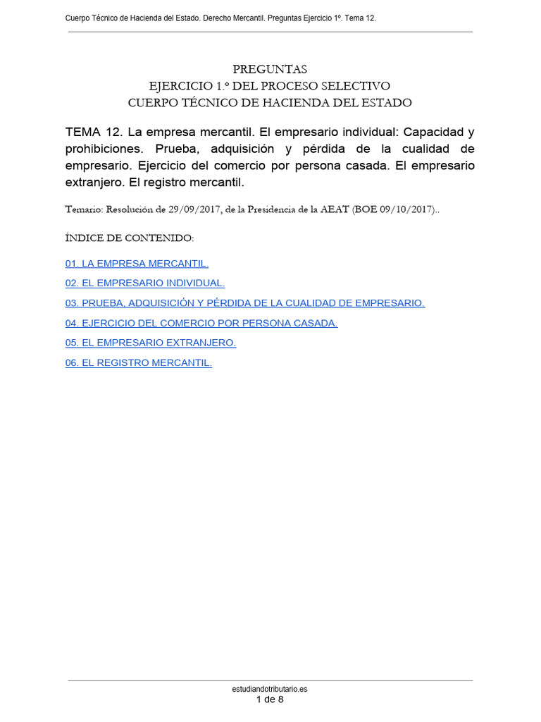 Preguntas Ejercicio 1.º Tec Hacienda_ TEMA 12 Mercantil | PDF | Justicia | Crimen y violencia