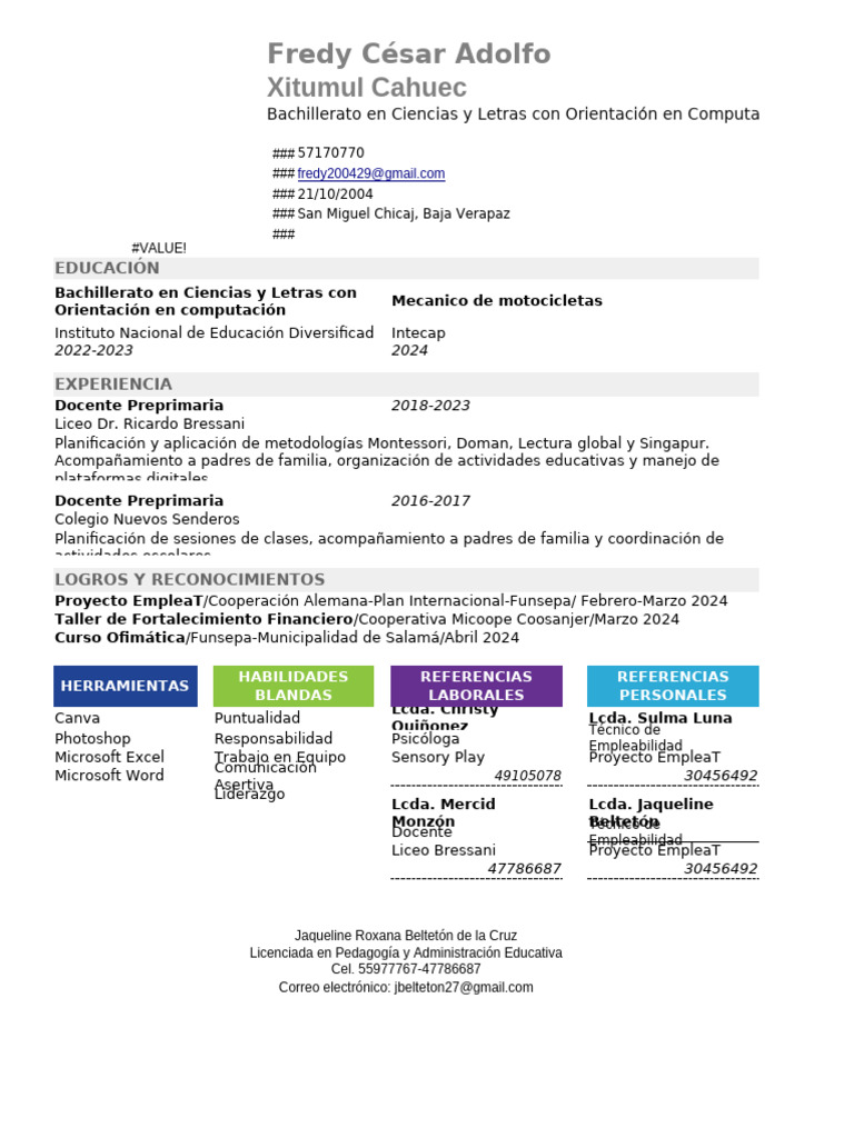 MODELO CV Programa Valentina Jaqueline Beltetón | PDF | Aprendizaje | Enseñando