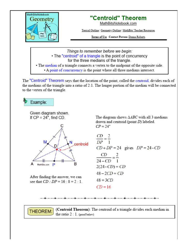 Centroid Theorem in Triangles Explained | PDF | Triangle | Euclidean ...