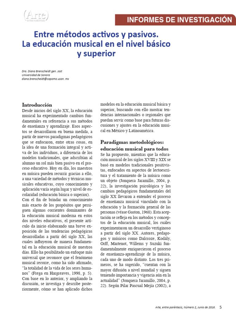 Entre M Todos Activos y Pasivos. La Educaci N Musical en El Nivel B Sico y Superior | PDF ...