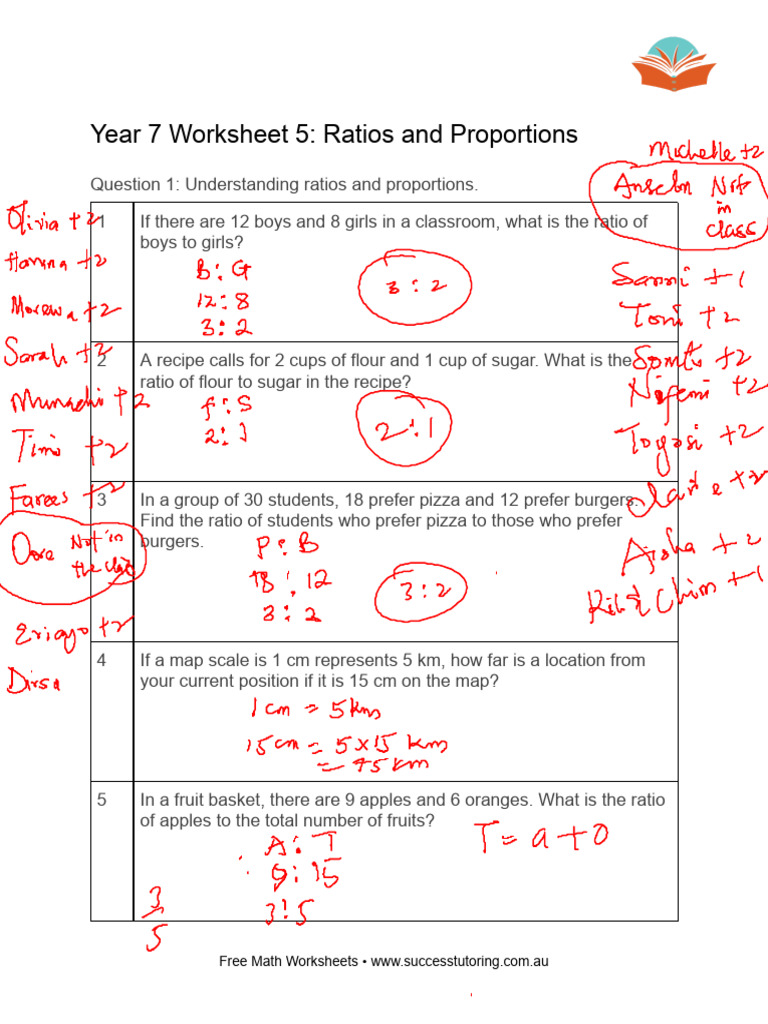 Year 7 Ratios and Proportions Worksheet | PDF | Ratio | Length