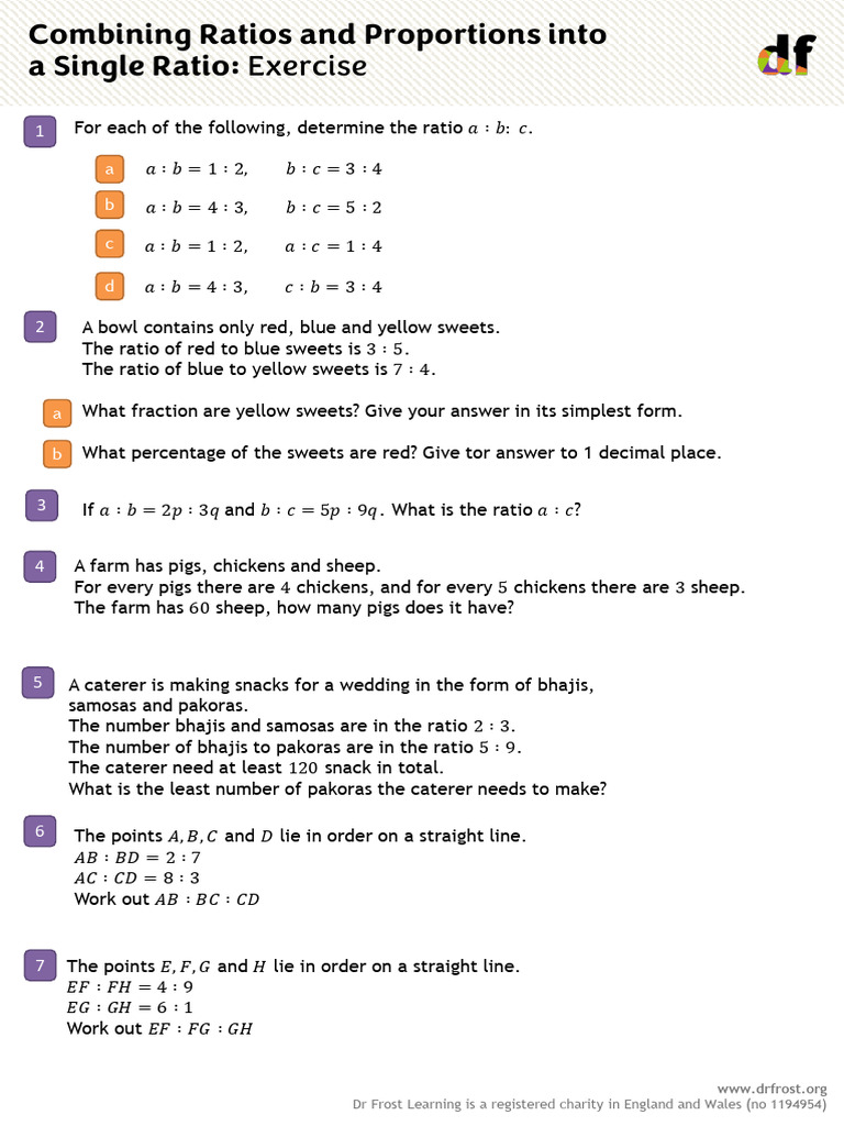 Combining Ratios and Proportions Into a Single Ratio - Exercise | PDF ...