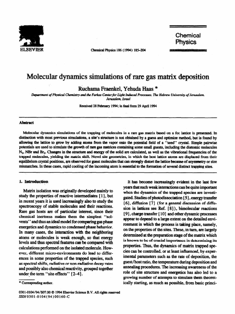 Molecular Dynamics Simulations of Rare Gas Matix Deposition | PDF ...