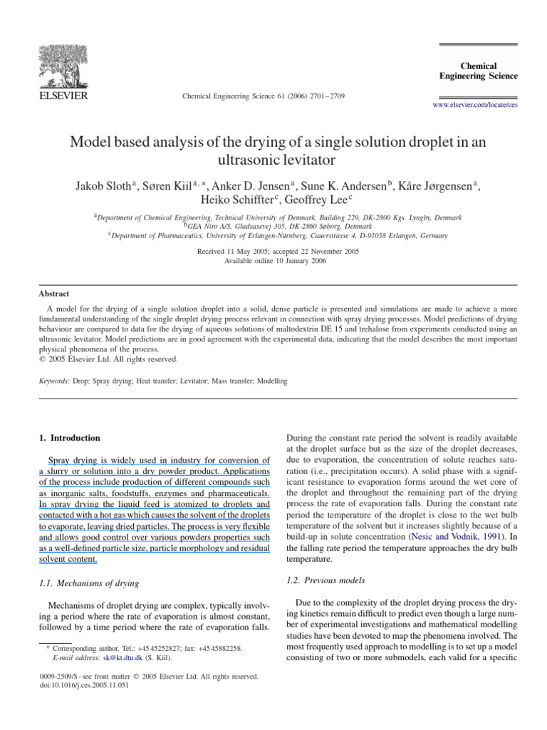 Single Droplet Drying Model Analysis | PDF | Diffusion | Temperature