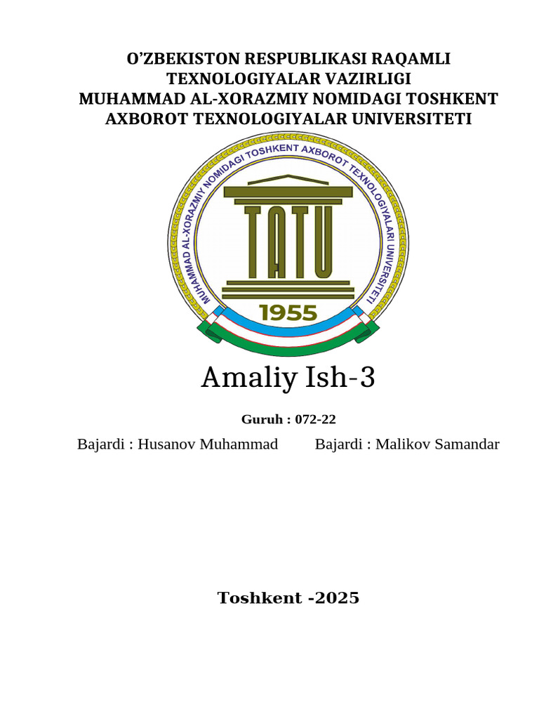 Amaliy Ish 3 | PDF