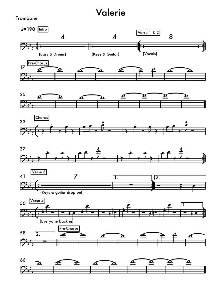 Valerie - 3 Horns - Trombone | PDF