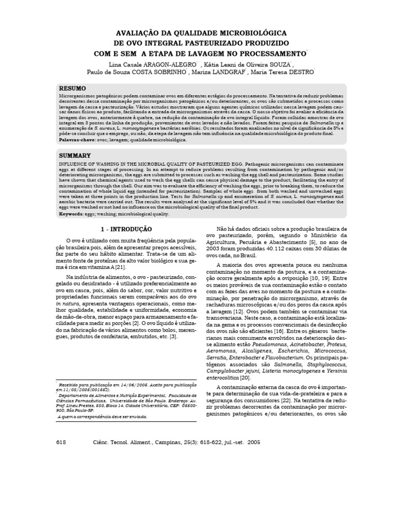 Avaliação Da Qualidade Microbiológica de Ovo Integral Pasteurizado ...