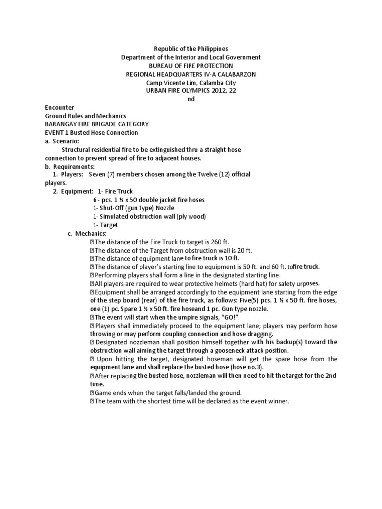 Urban Fire Olympics 2012 Mechanics | PDF | Fire Engine | Firefighter