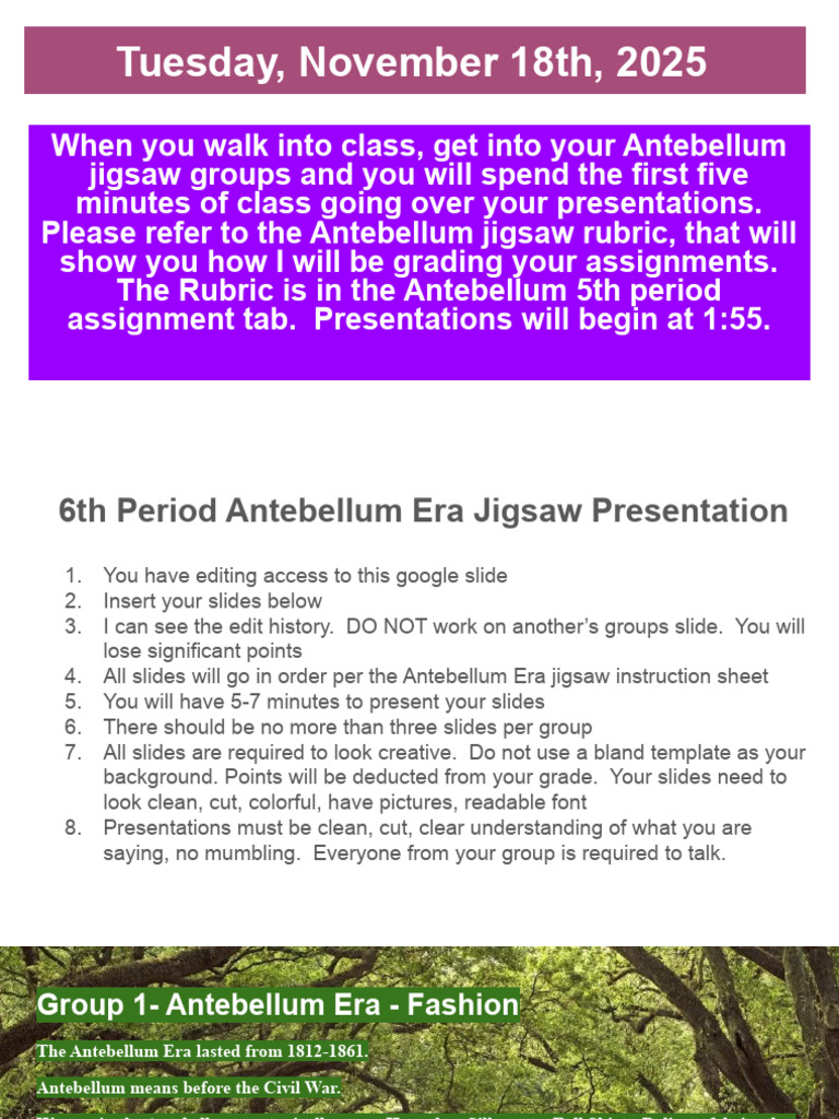 Antebellum Era Jigsaw Presentation Guide | PDF | Abolitionism In The ...