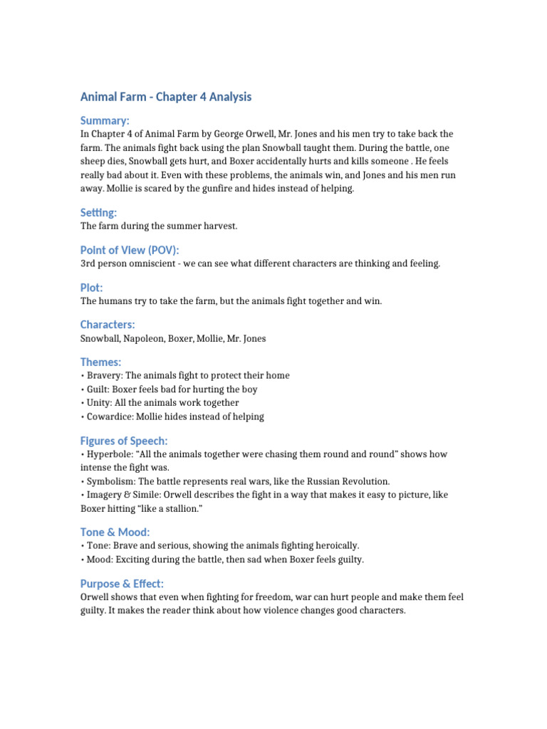 Animal Farm Chapter 4 Analysis | PDF