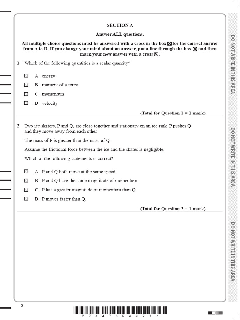 Physics Multiple Choice Questions | PDF | Momentum | Force