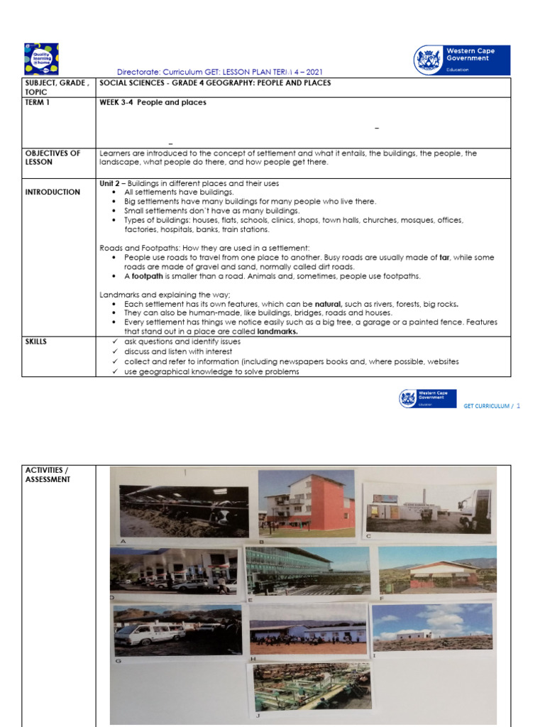 Grade 4 Geography: Settlements & Landmarks | PDF | Learning | Cognition