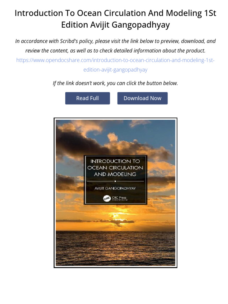 Introduction to Ocean Circulation and Modeling 1st Edition Avijit ...