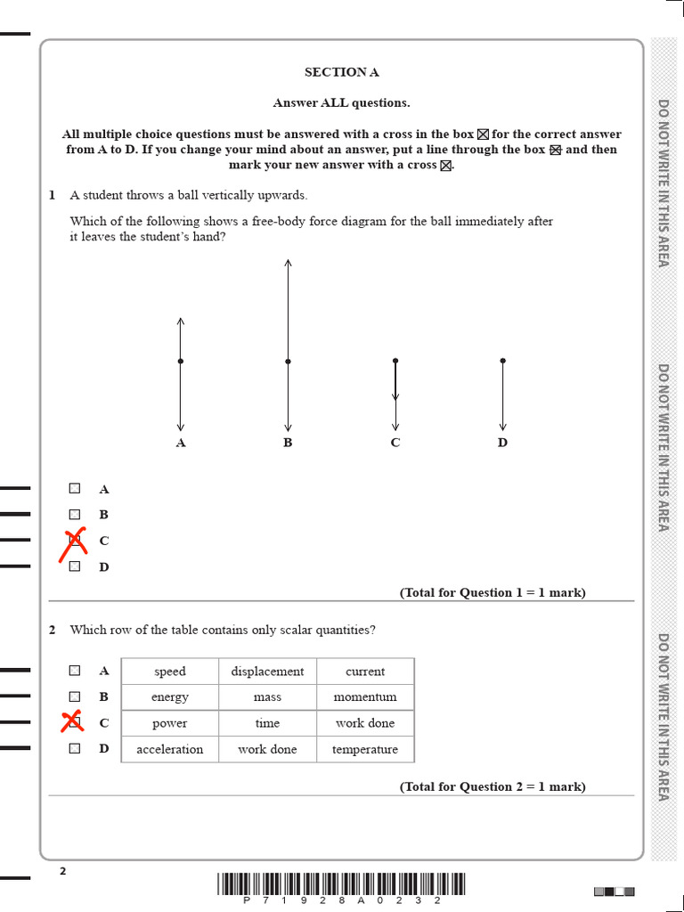 Physics Exam Practice Questions | PDF | Force | Acceleration