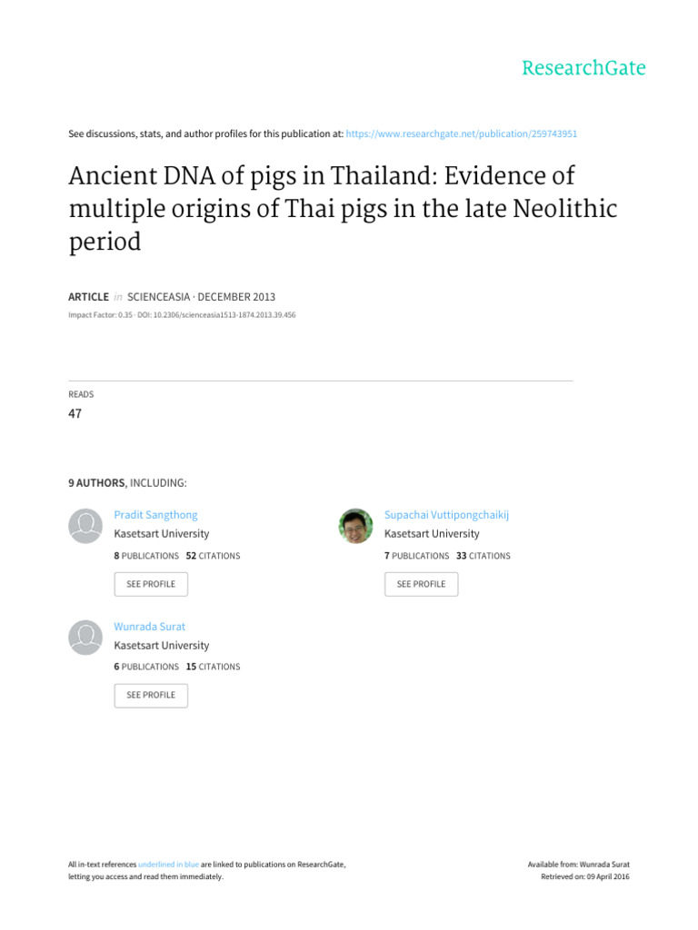 Ancient DNA Reveals Origins of Thai Pigs | PDF | Polymerase Chain ...