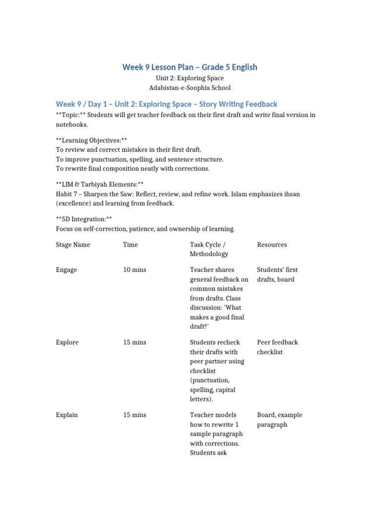 Week9 LessonPlan Grade5 ExploringSpace | PDF | Reading Comprehension ...