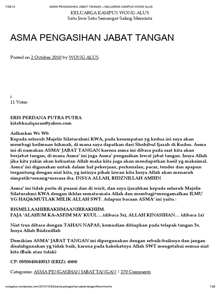 Asma Pengasihan Jabat Tangan Keluarga Kampus Wong Alus | PDF