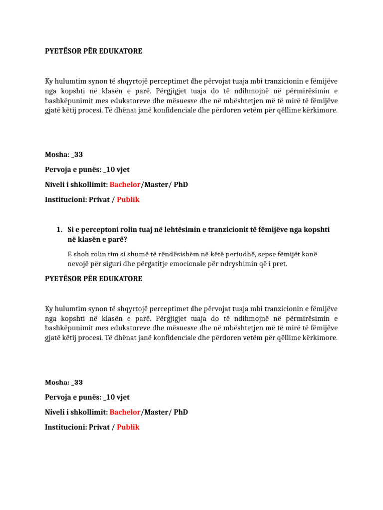 Pyetje Për Edukatorët | PDF