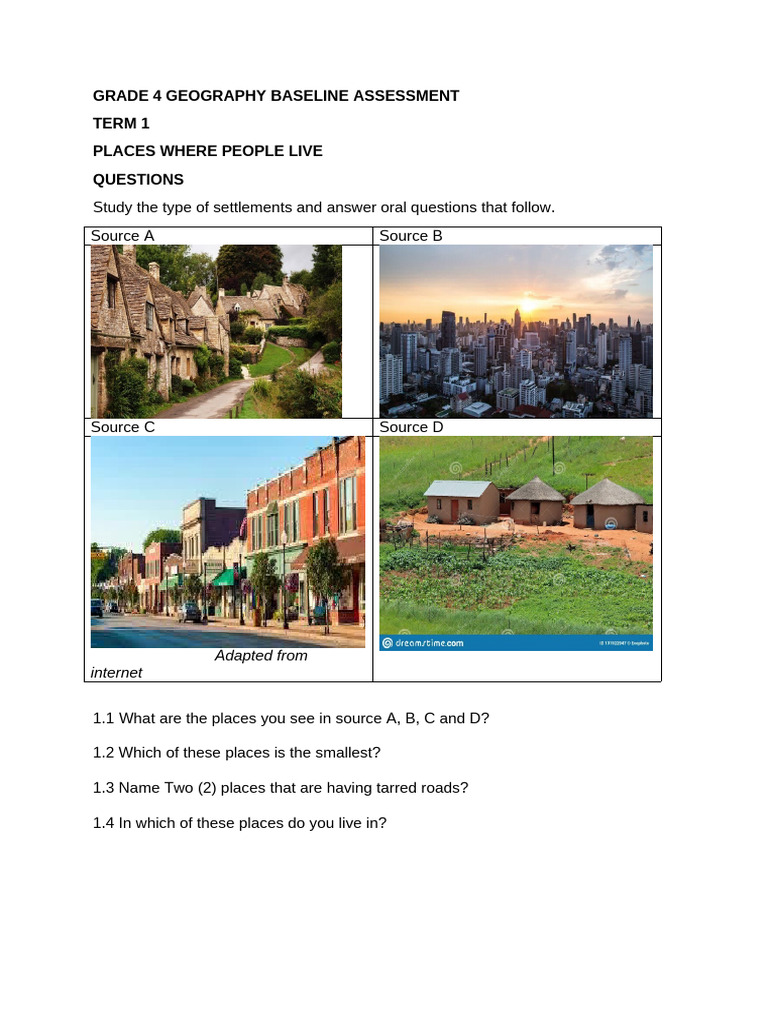 Grade 4 Geography Term 1 Baseline Assessment | PDF
