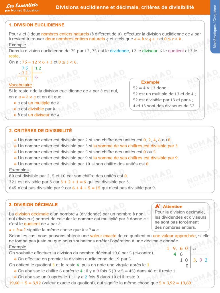 Divisions euclidienne et décimale expliquées | PDF | Entier naturel ...