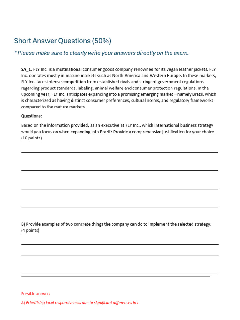 Examples of Final Exam Questions and Their Answers | PDF | Labour ...