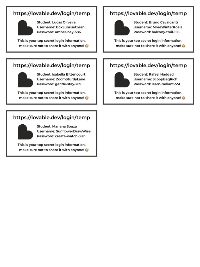 Student Login Credentials List | PDF